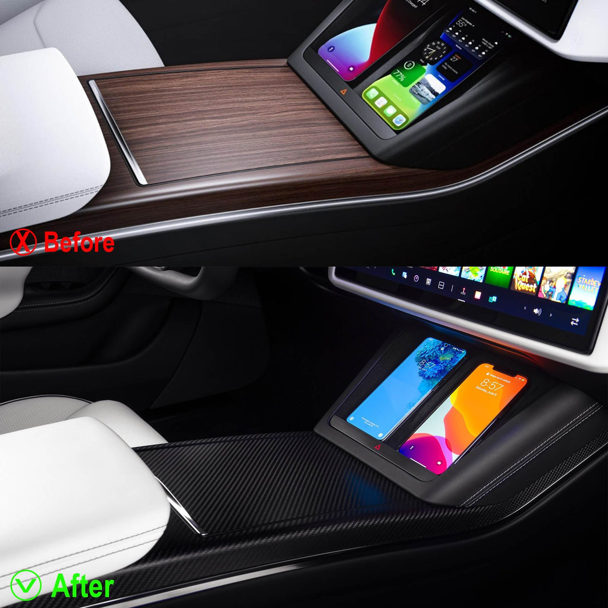 Real Carbon Fiber Center Console Cover Wraps Overlay For 2021+ Tesla ...